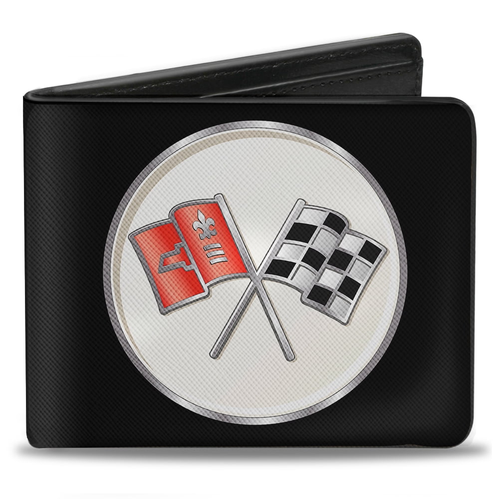 GM General Motors Wallet, Bifold, Corvette C2 Flags Logo Black, Vegan ...