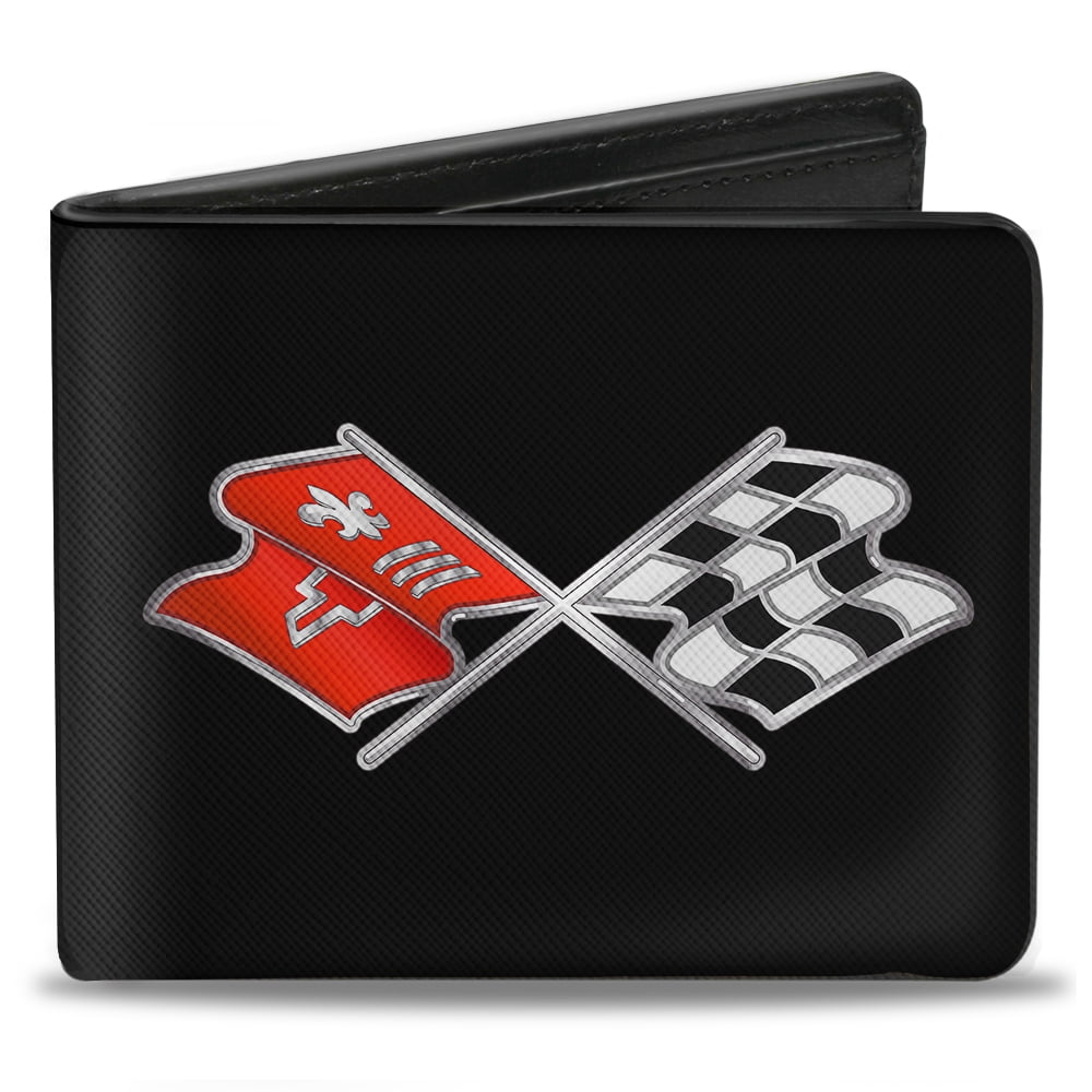 GM General Motors Wallet, Bifold, Corvette C3 Crossed Flags Logo Black ...