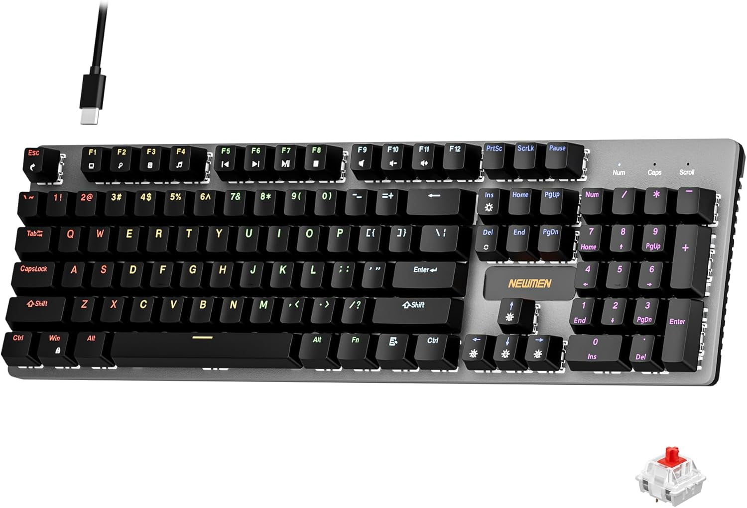 GM325Pro Mechanical Keyboard,104 Keys Rainbow LED Backlit Wired Gaming ...