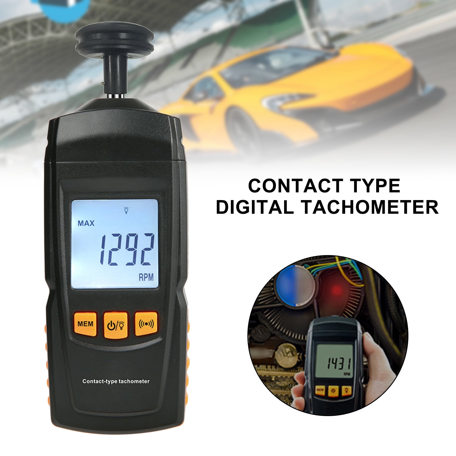 GM8906 Portable Digital Contact Motor Tachometer LCD Speedometer Tach ...