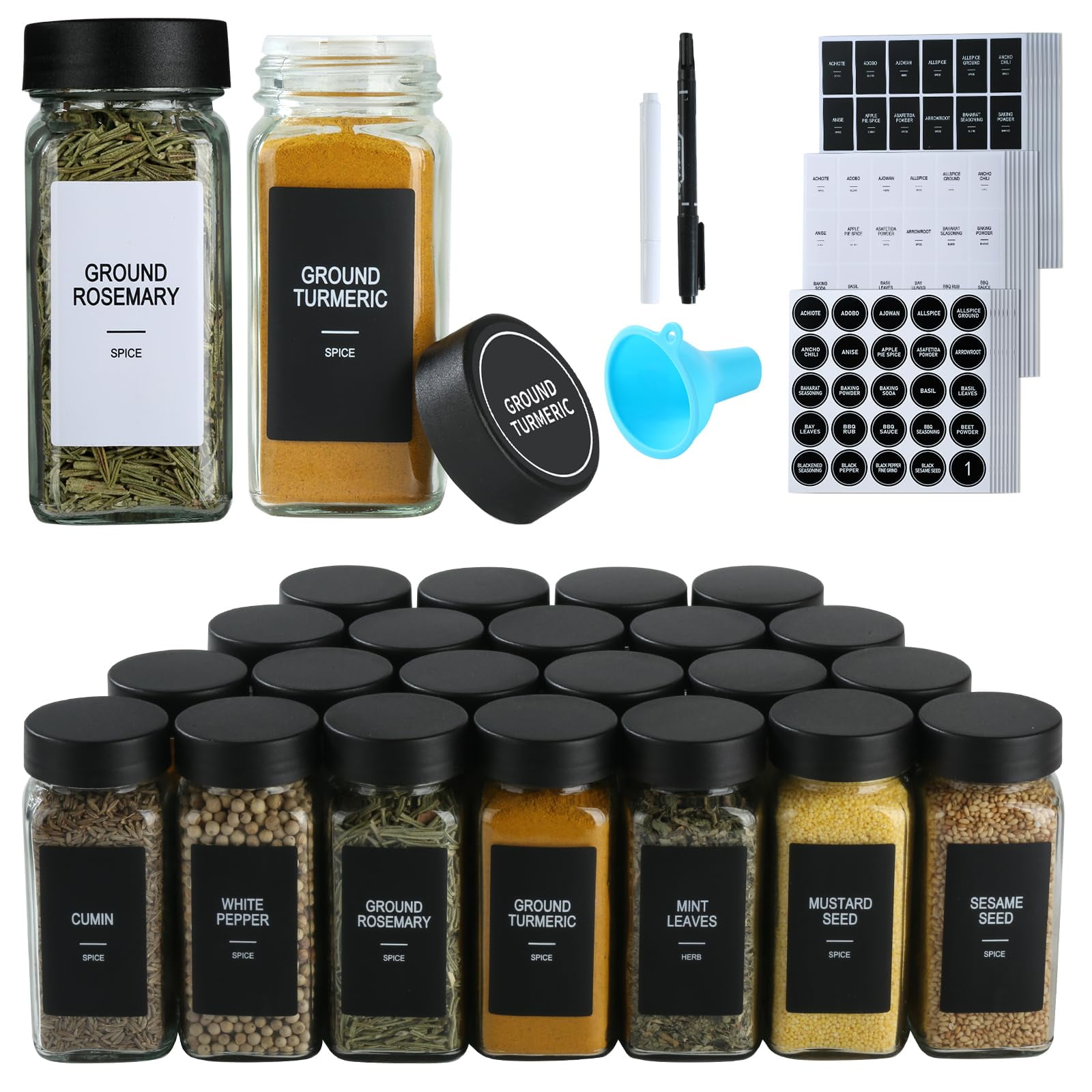 GMAMXD 24 Glass Spice Jars with Labels,Spice Jar Seasoning Containers ...