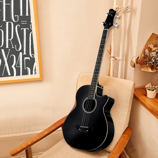 Black Acoustic-Electric Bass Guitar, 4-String with 4-Band EQ & Built-in ...