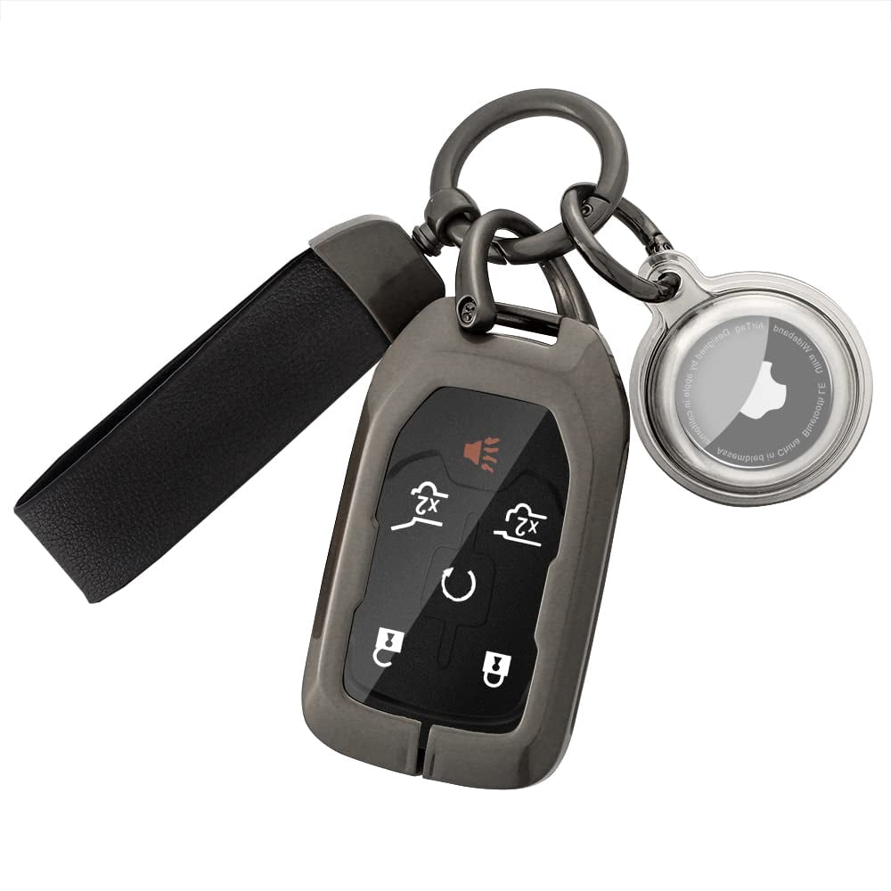 for GMC Key Fob Cover with Airtag Keychain, Metal Shell Car Key Case ...