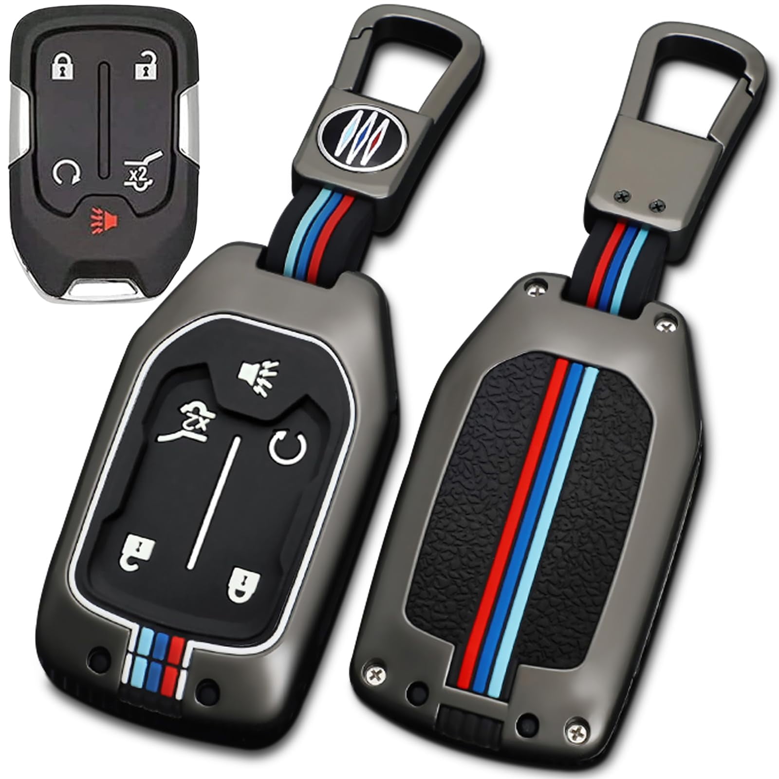 for GMC Key Fob Cover with Keychain Metal Shell Car Key Case Holder 360 ...