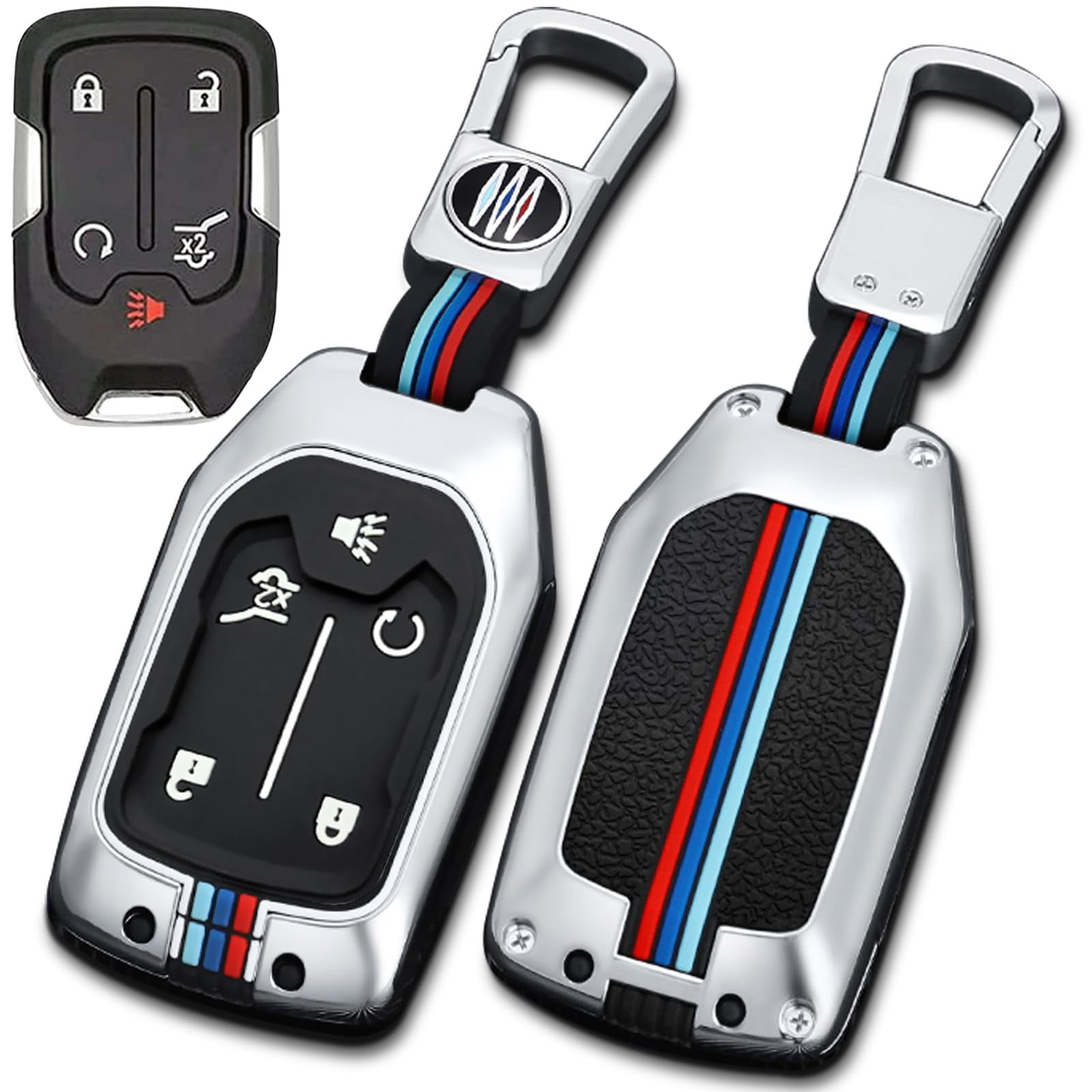 for GMC Key Fob Cover with Keychain Metal Shell Car Key Case Holder 360 ...