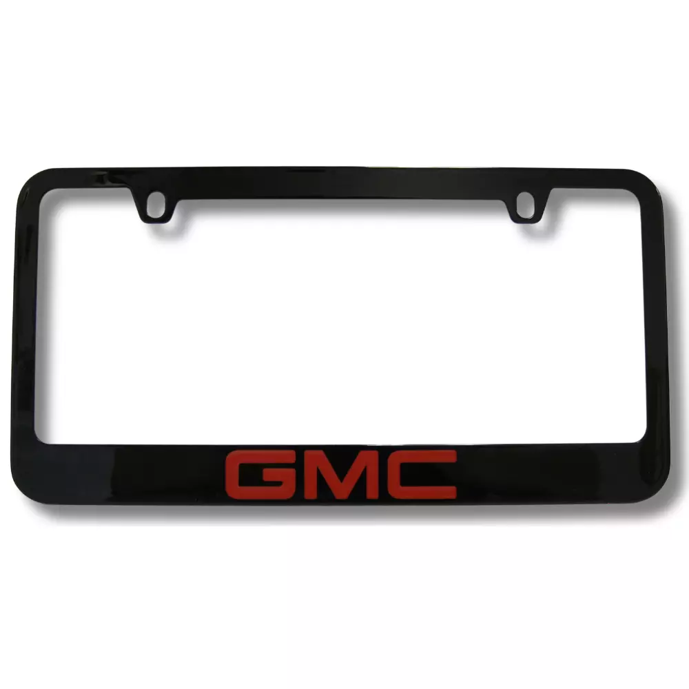 GMC Red Engraved Logo Solid Metal Black License Plate Frame Official ...