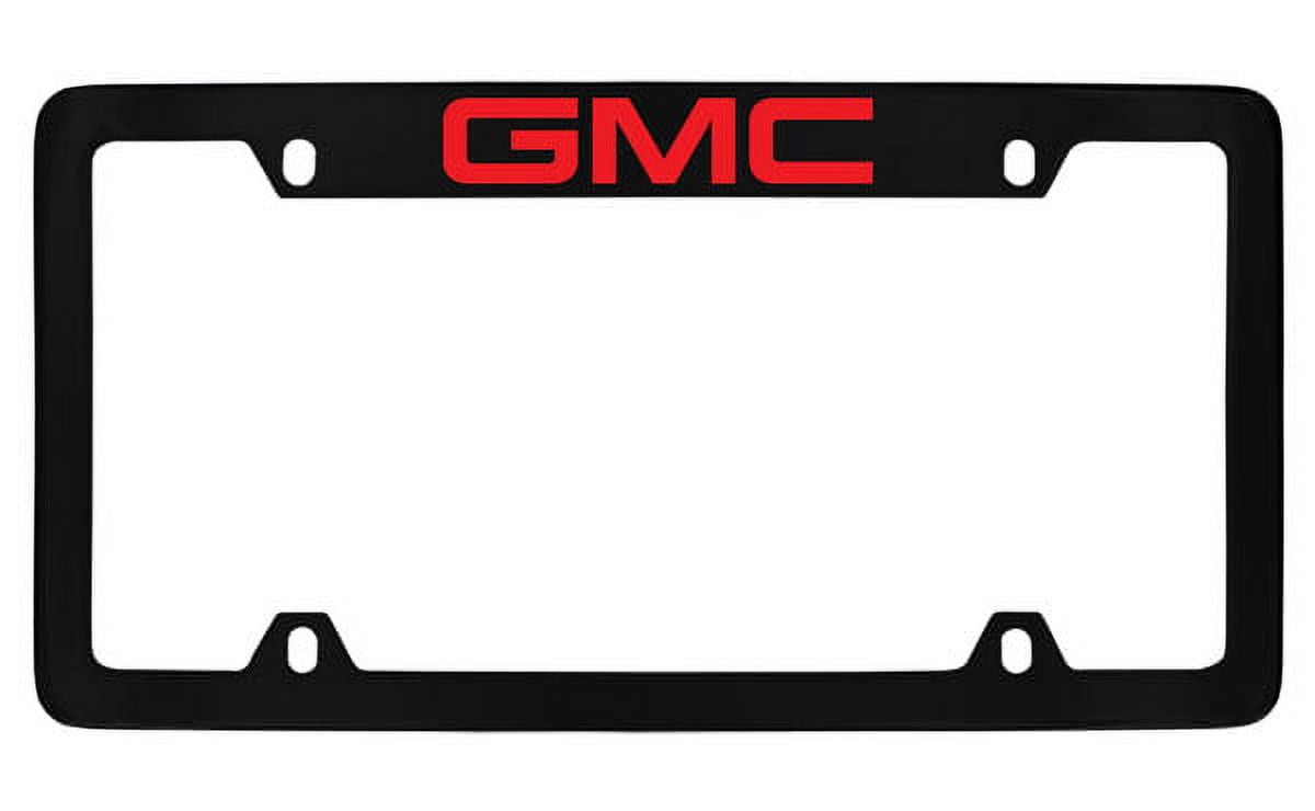 GMC Red Logo Black Coated Metal Top Engraved License Plate Frame Holder ...