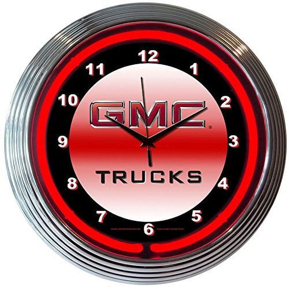 GMC Trucks Genuine Electric Neon 15 Inch Wall Clock Glass Face Chrome ...