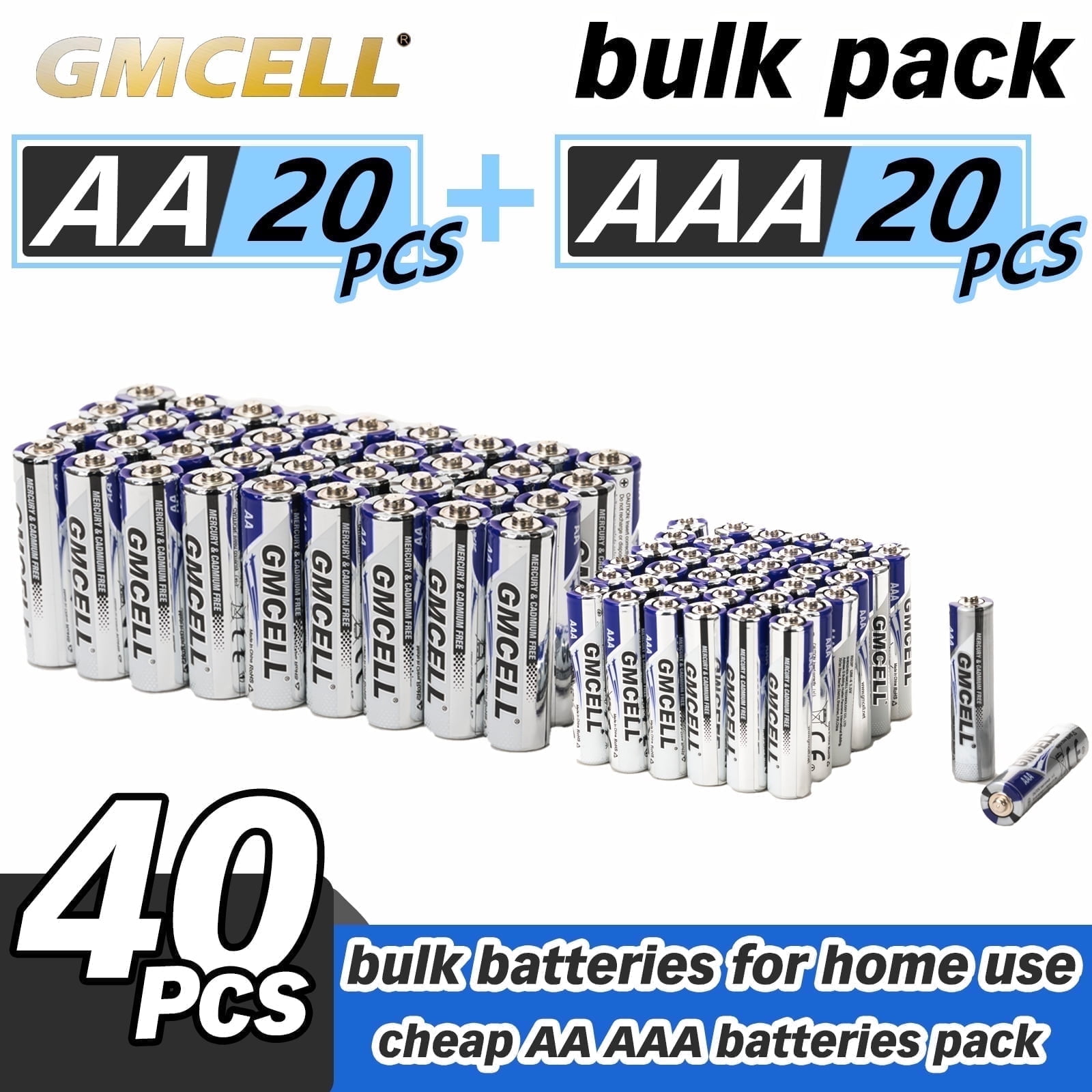 GMCELL Bulk Batteries for Home, Non-rechargeable, 20AA & 20AAA, General ...
