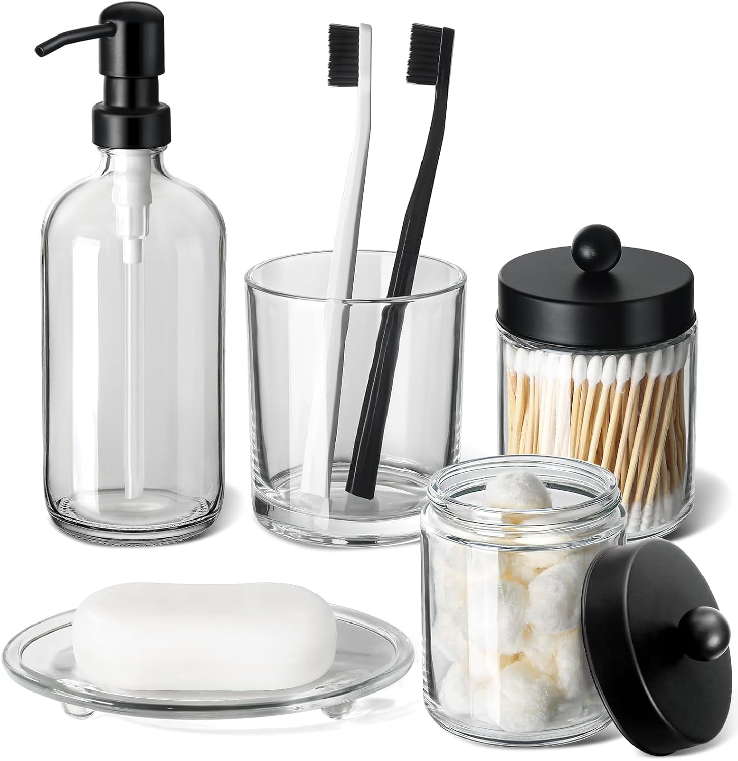 GMISUN Bathroom Accessories Set, 5 Pack Clear Glass Bath Accessory Sets ...