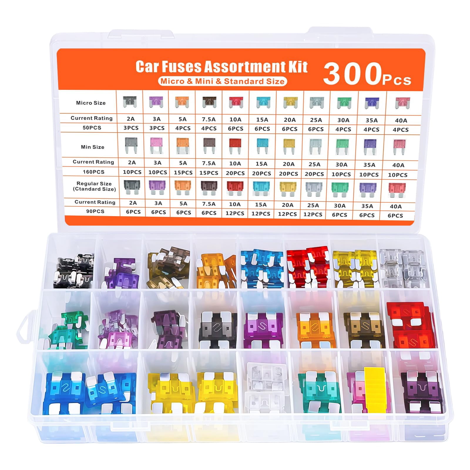 GMOX 300-Piece Automotive Blade Fuse Assortment Kit, Standard, Mini ...