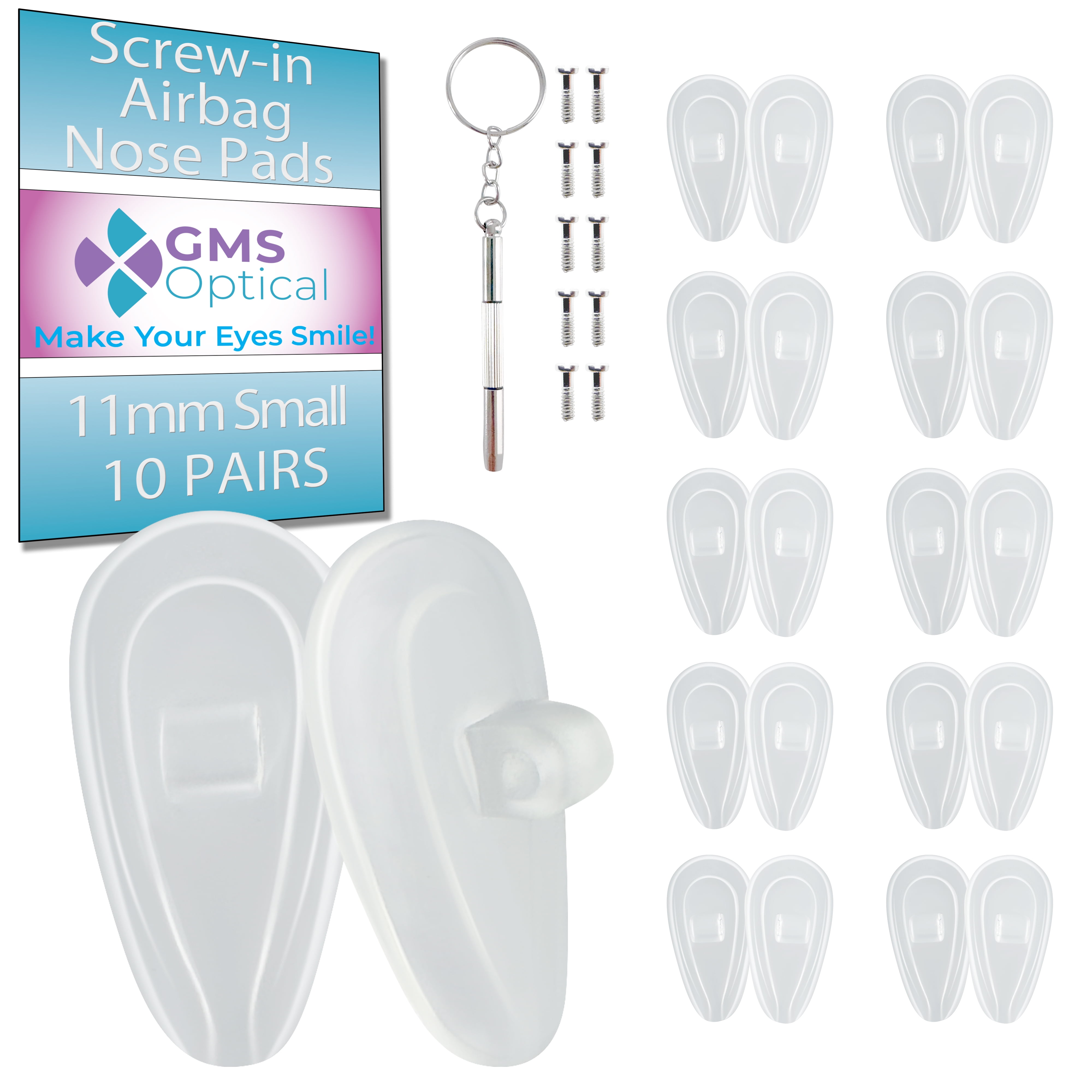 GMS Optical 11mm Air Bag Screw-In Nose Pads – Small Length, Soft ...