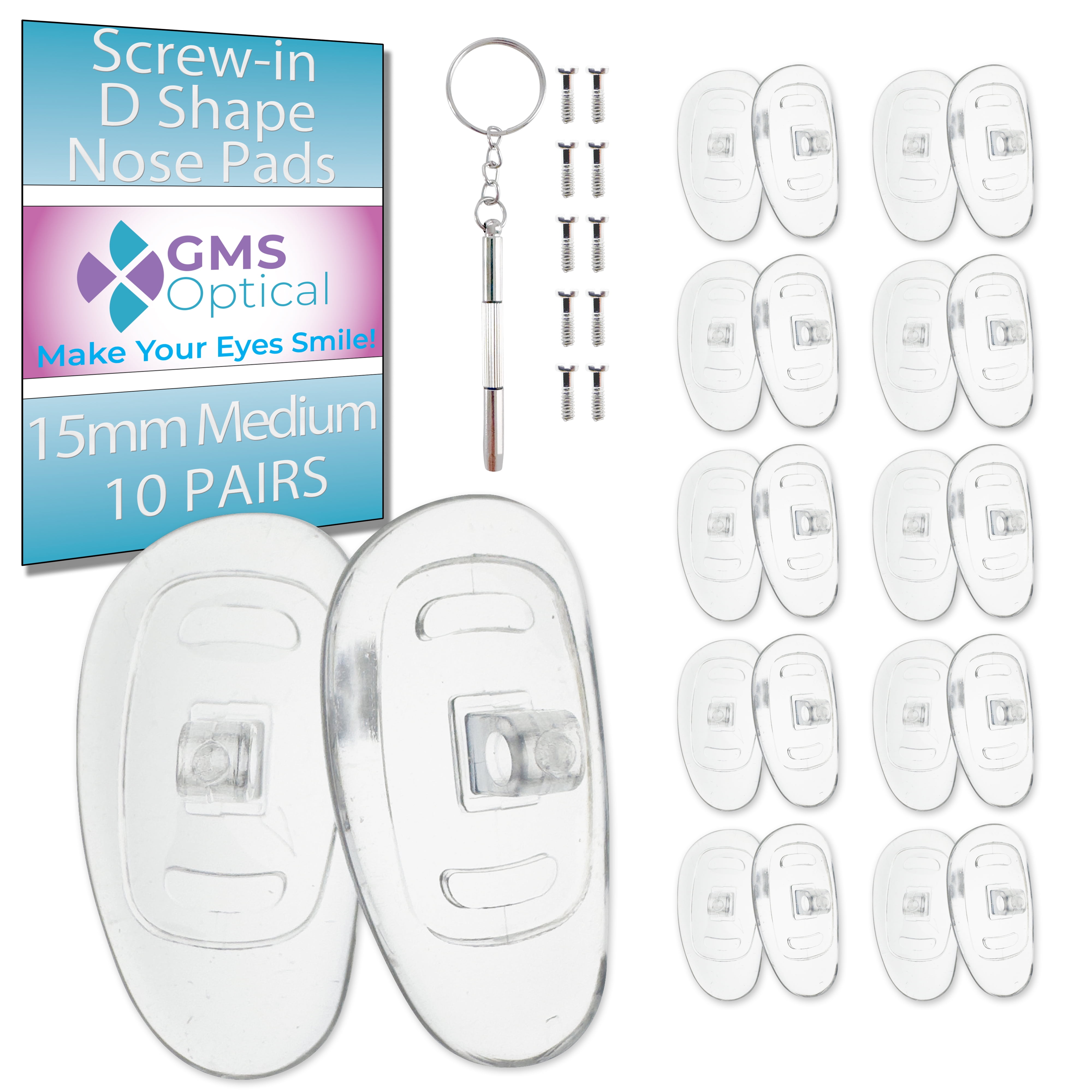 GMS Optical Silicone Nose Pads for Glasses, D-Shaped, Screw-In, 10 Pair ...