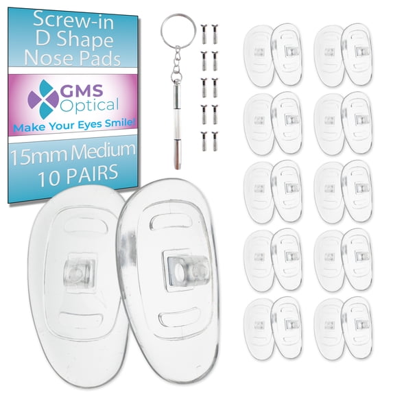 GMS Optical Silicone Nose Pads for Glasses, D-Shaped, Screw-In, 10 Pair ...
