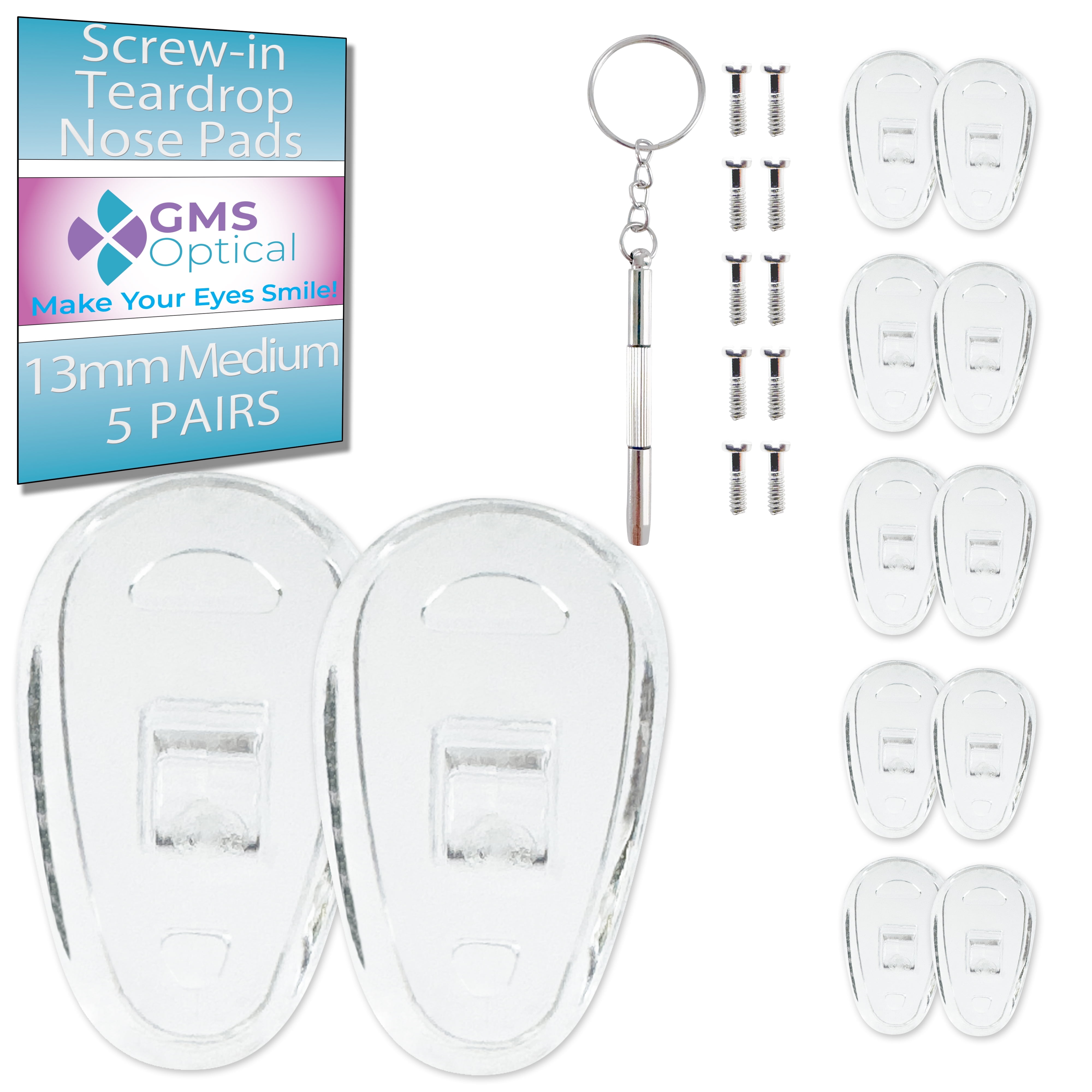 GMS Optical Tear Drop Screw-in Silicone Nose Pads for Glasses – 13mm ...