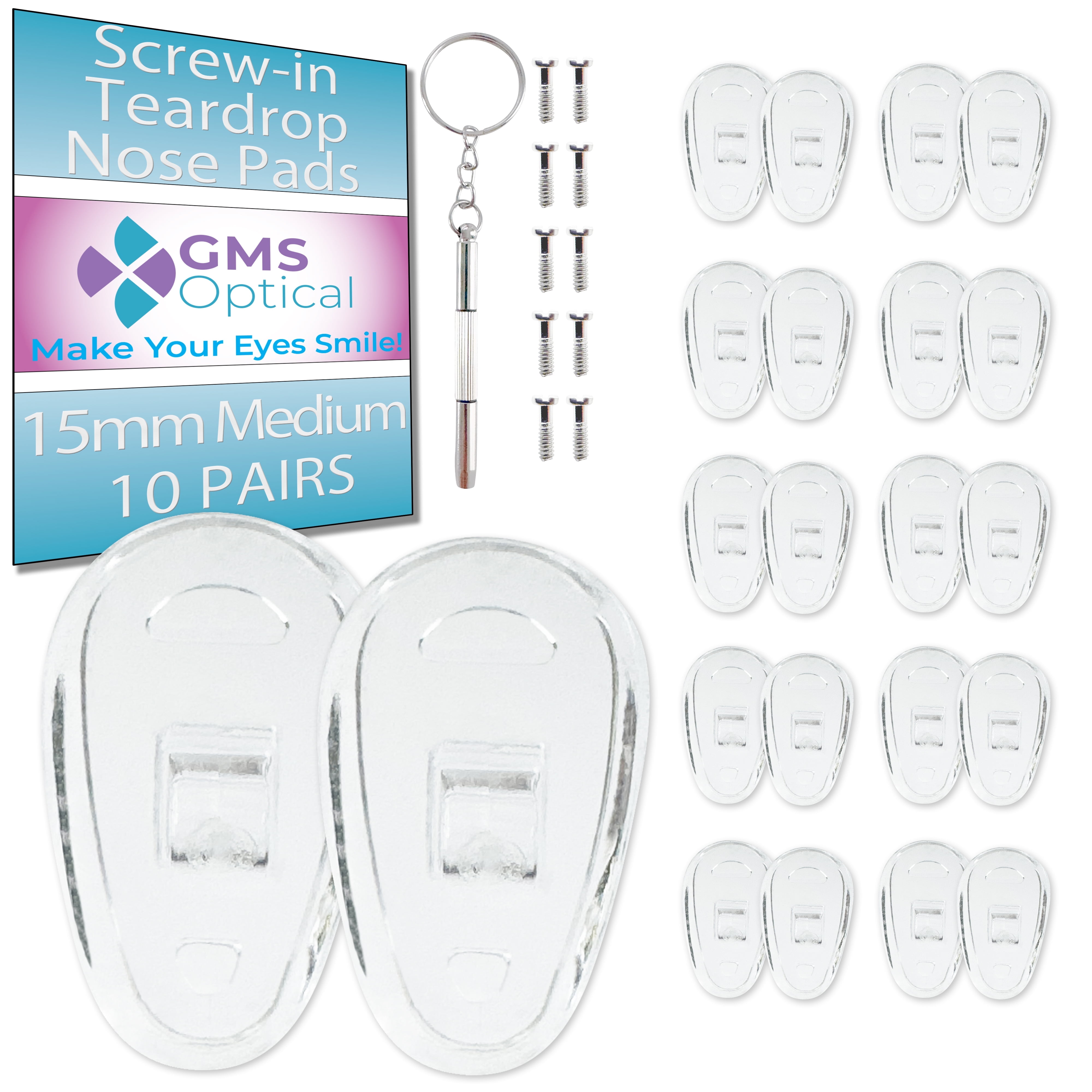 GMS Optical Anti-Slip Tear Drop Silicone Nose Pads for Eyeglasses and ...