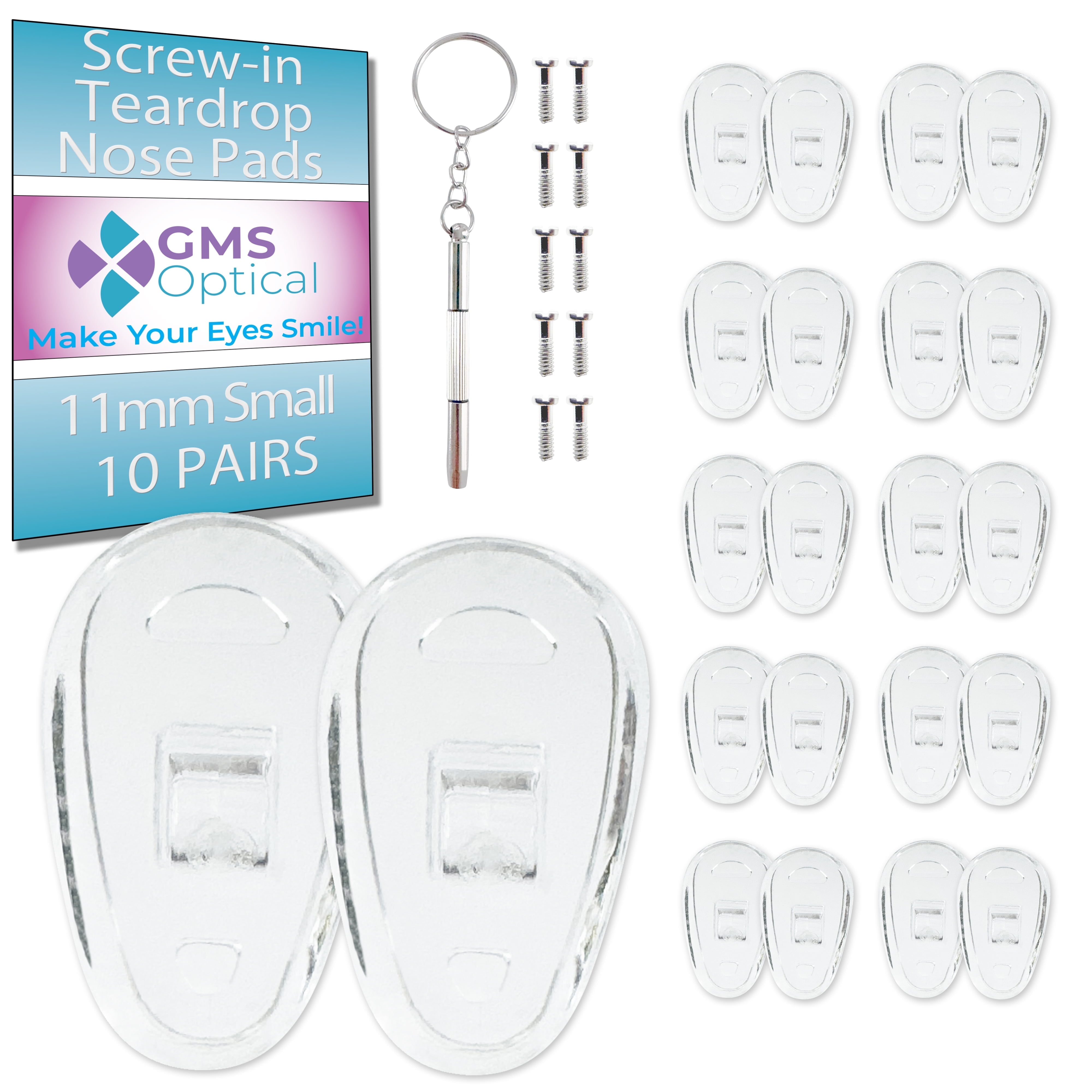 GMS Optical Tear Drop Screw-In Silicone Nose Pads for Glasses – Extra ...