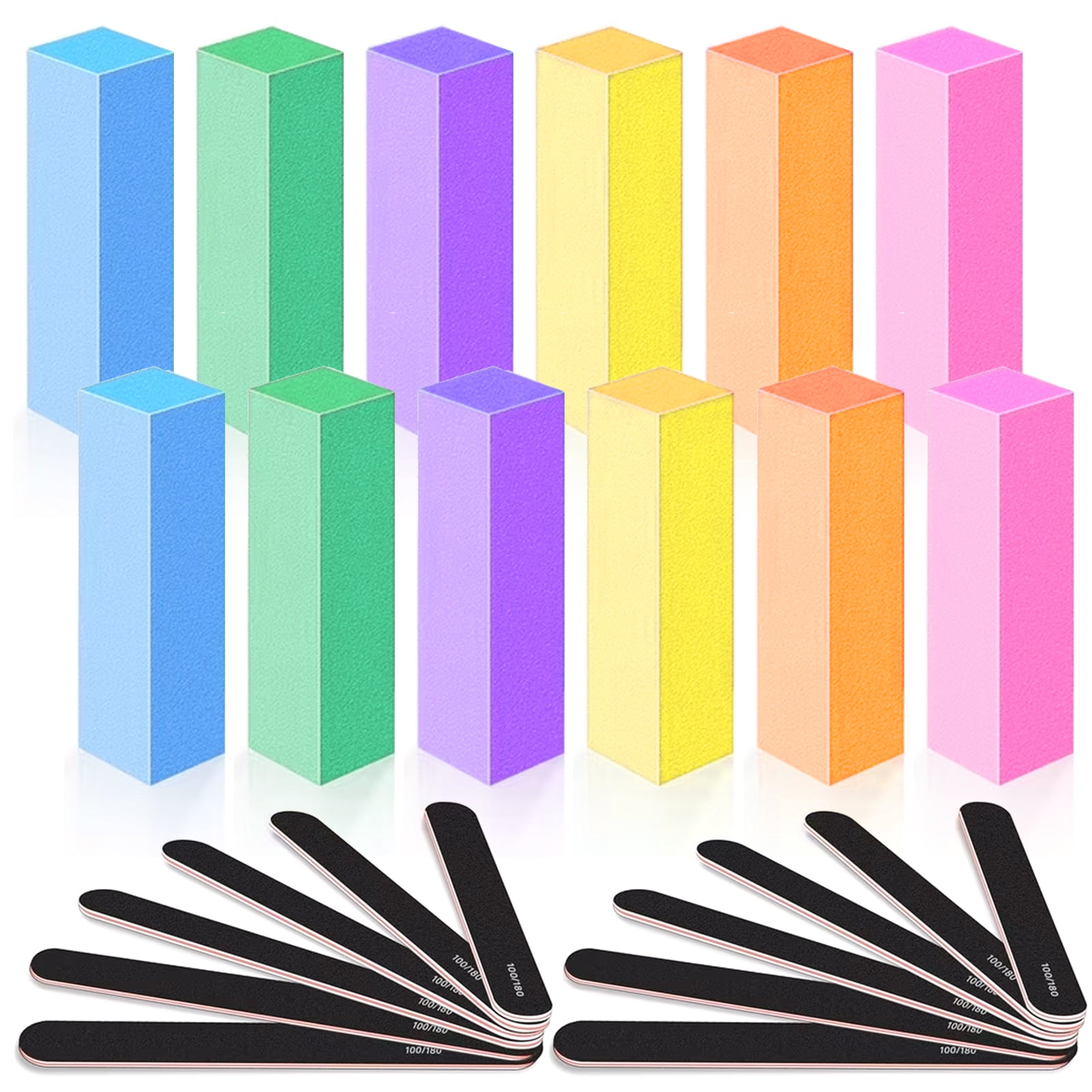 GMZW 12 nail files (black) and 12 buffers (colored), professional nail ...