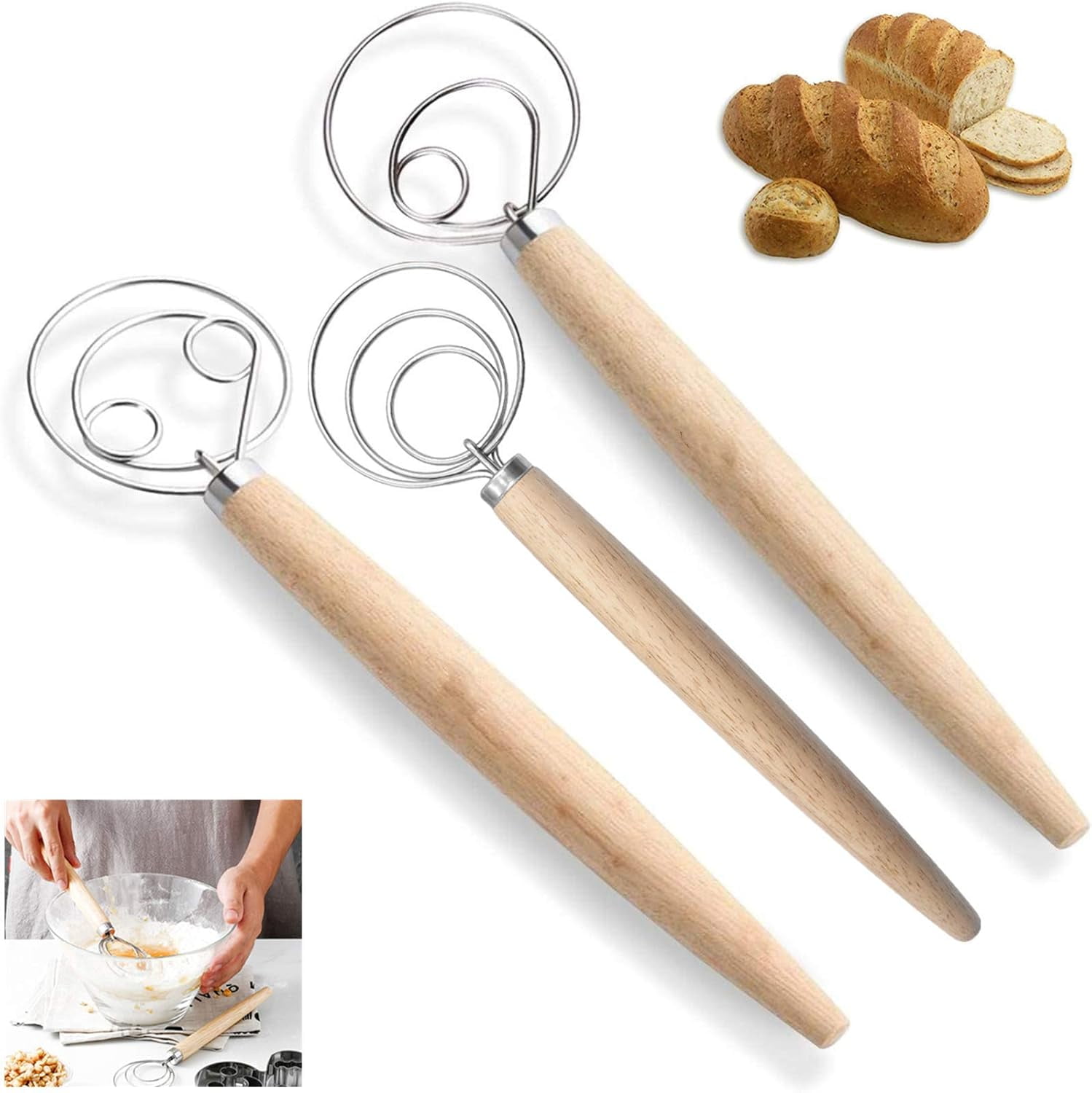 GMZW 3 Pack Danish Dough Cooking Whisk,Stainless Steel Dutch Whisk for ...