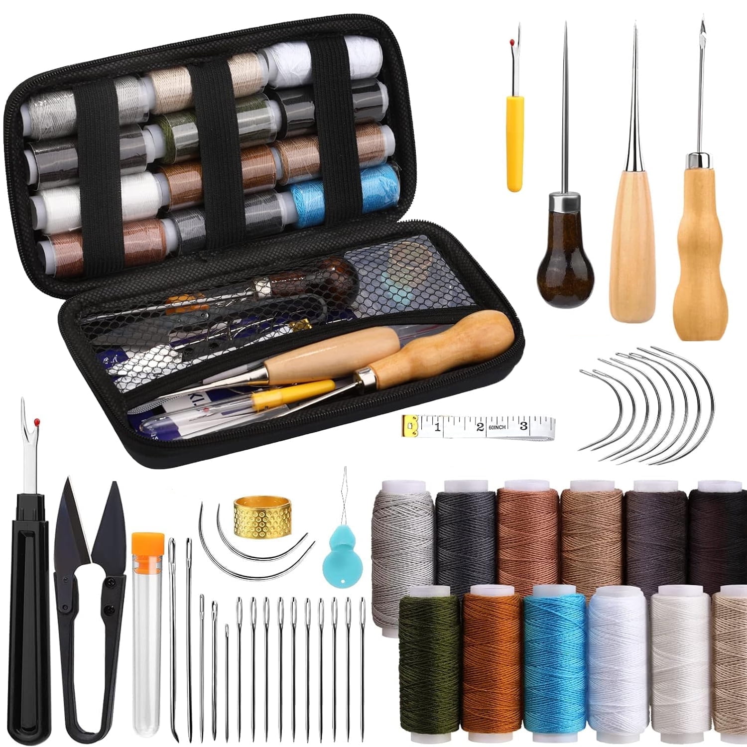 GMZW Heavy Duty Sewing Kit, 48pcs Needle and Thread Kit with Upholstery ...