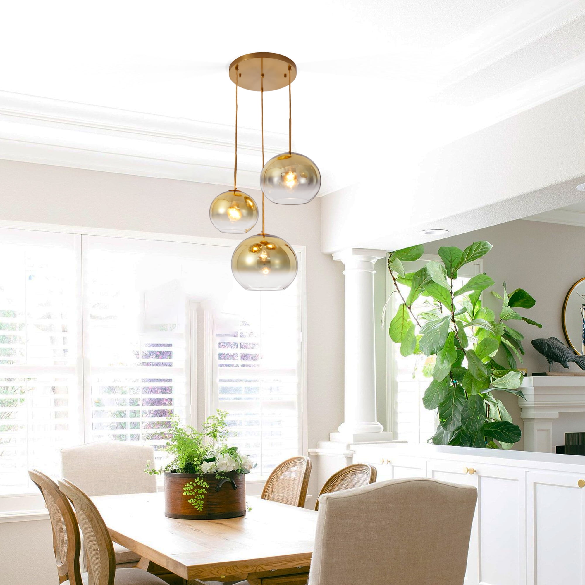 GMizon 12-inch simple modern three-head gradient glass chandelier, 3 creative study chandeliers ...