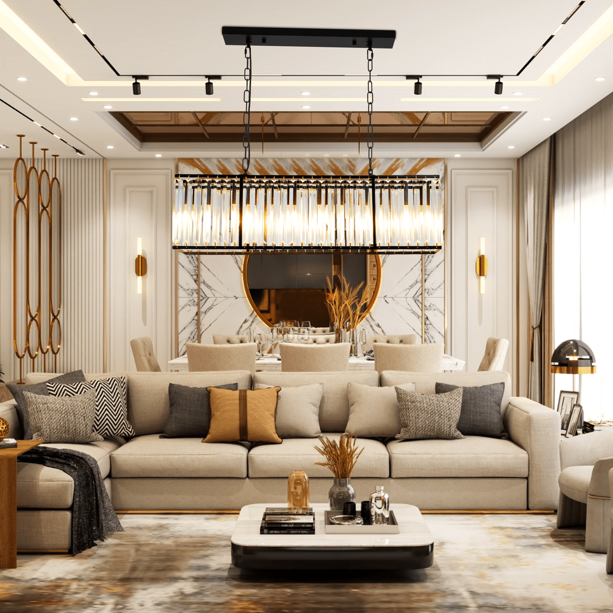 GMizon 33-inch light luxury modern crystal chandelier, 6-head bedroom ...