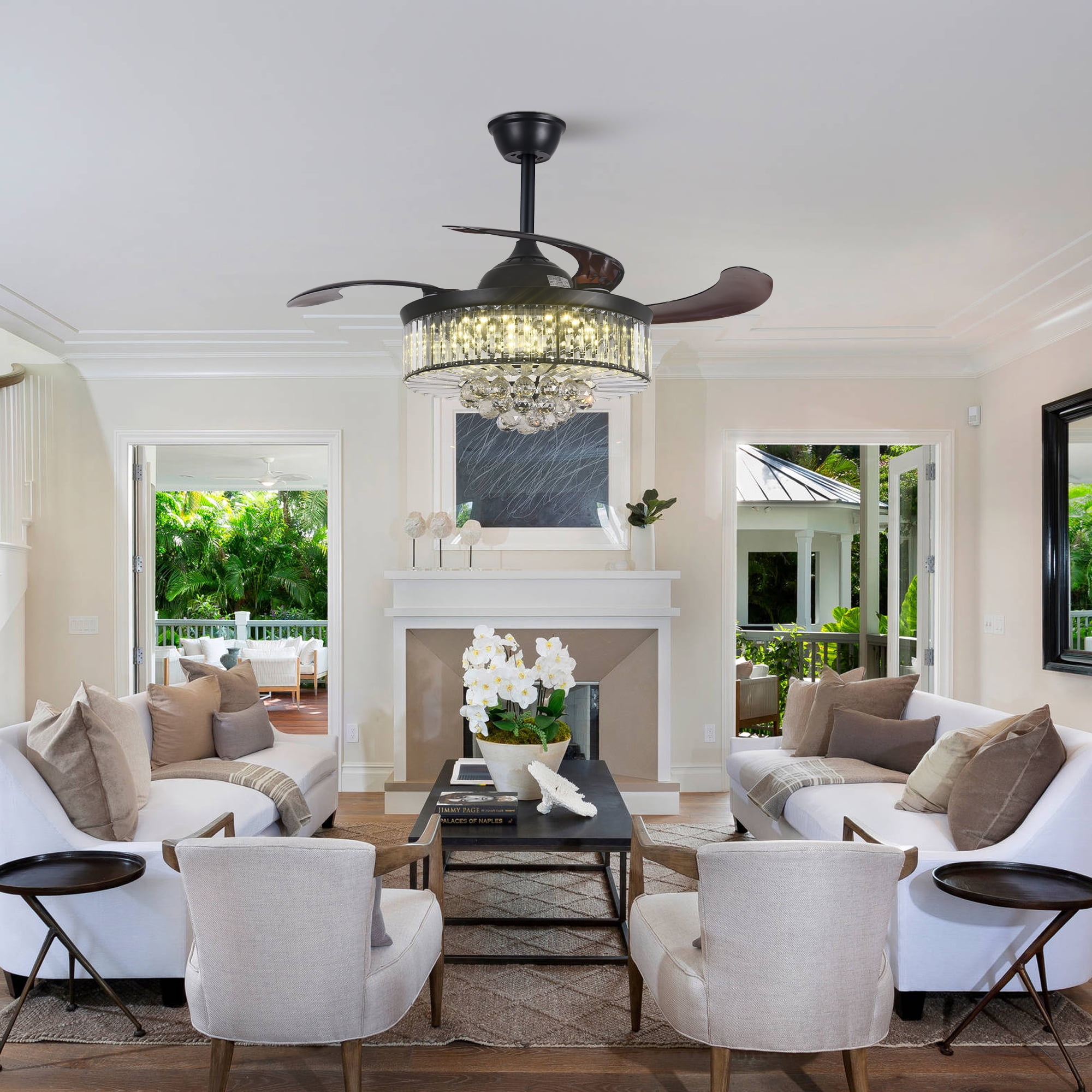 GMizon 42 Inch Gorgeous Modern Crystal Ceiling Fan Light, Invisible LED ...