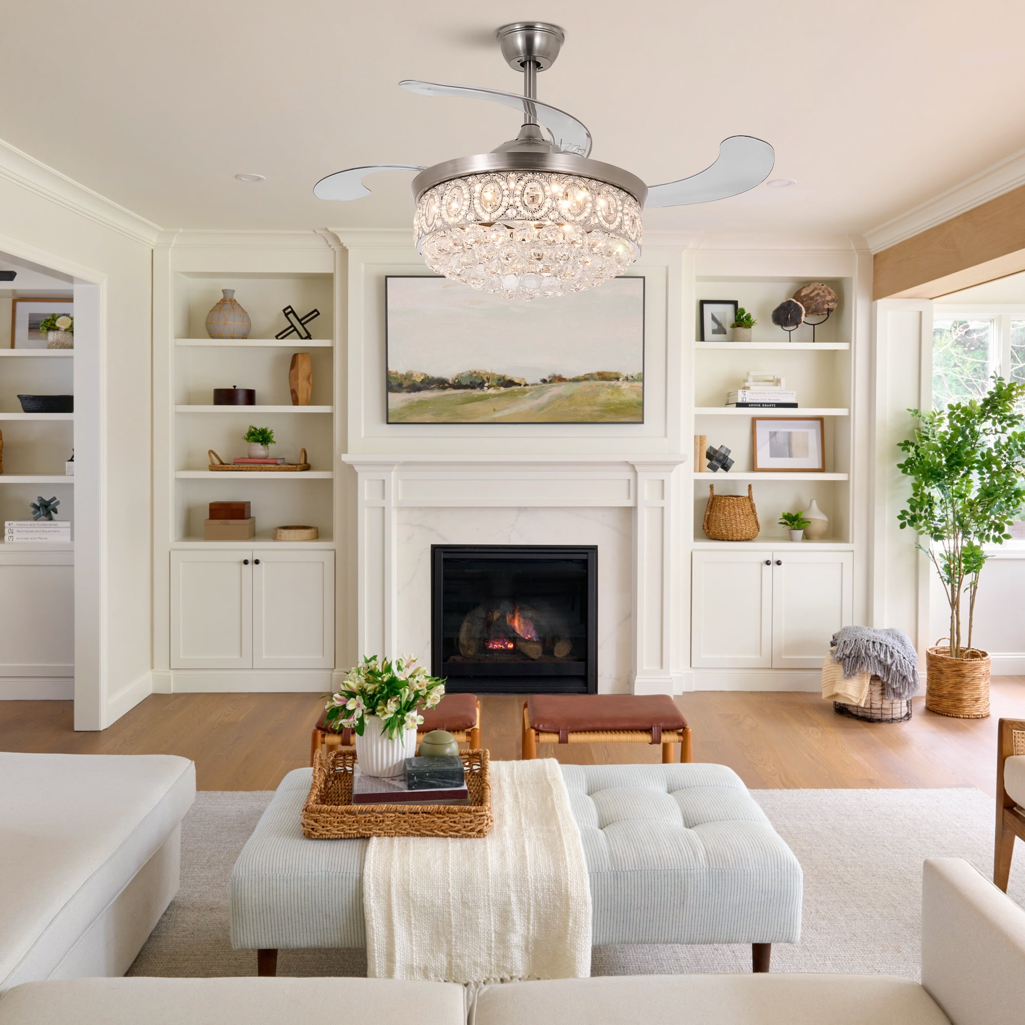 GMizon 42-inch gorgeous modern crystal ceiling fan light, three-tone ...