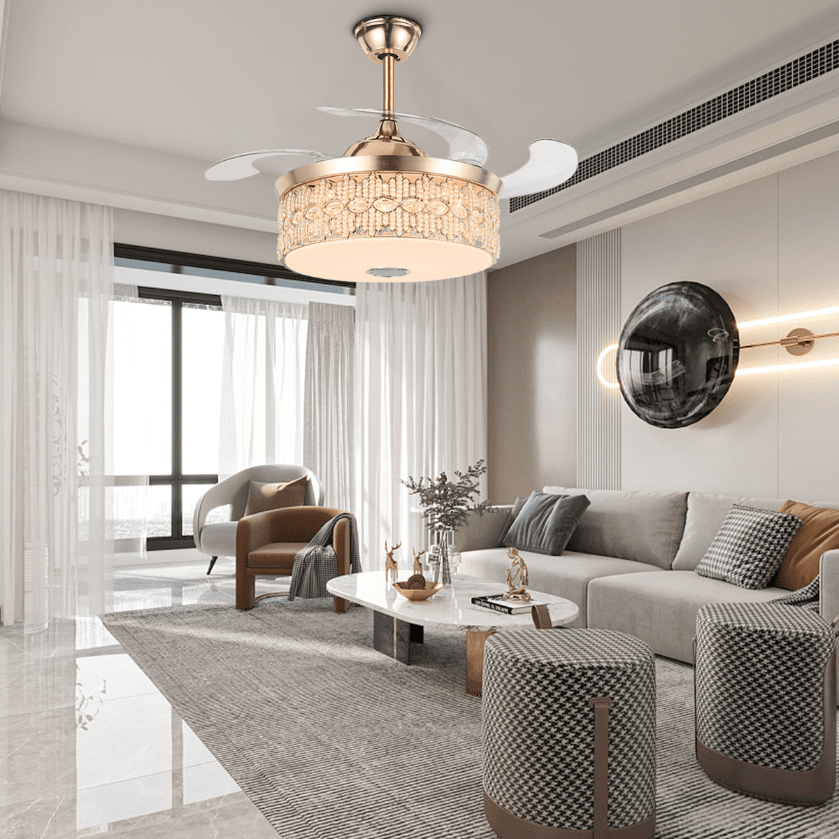 GMizon 42-inch modern European ceiling fan light, 7-color dimming with ...