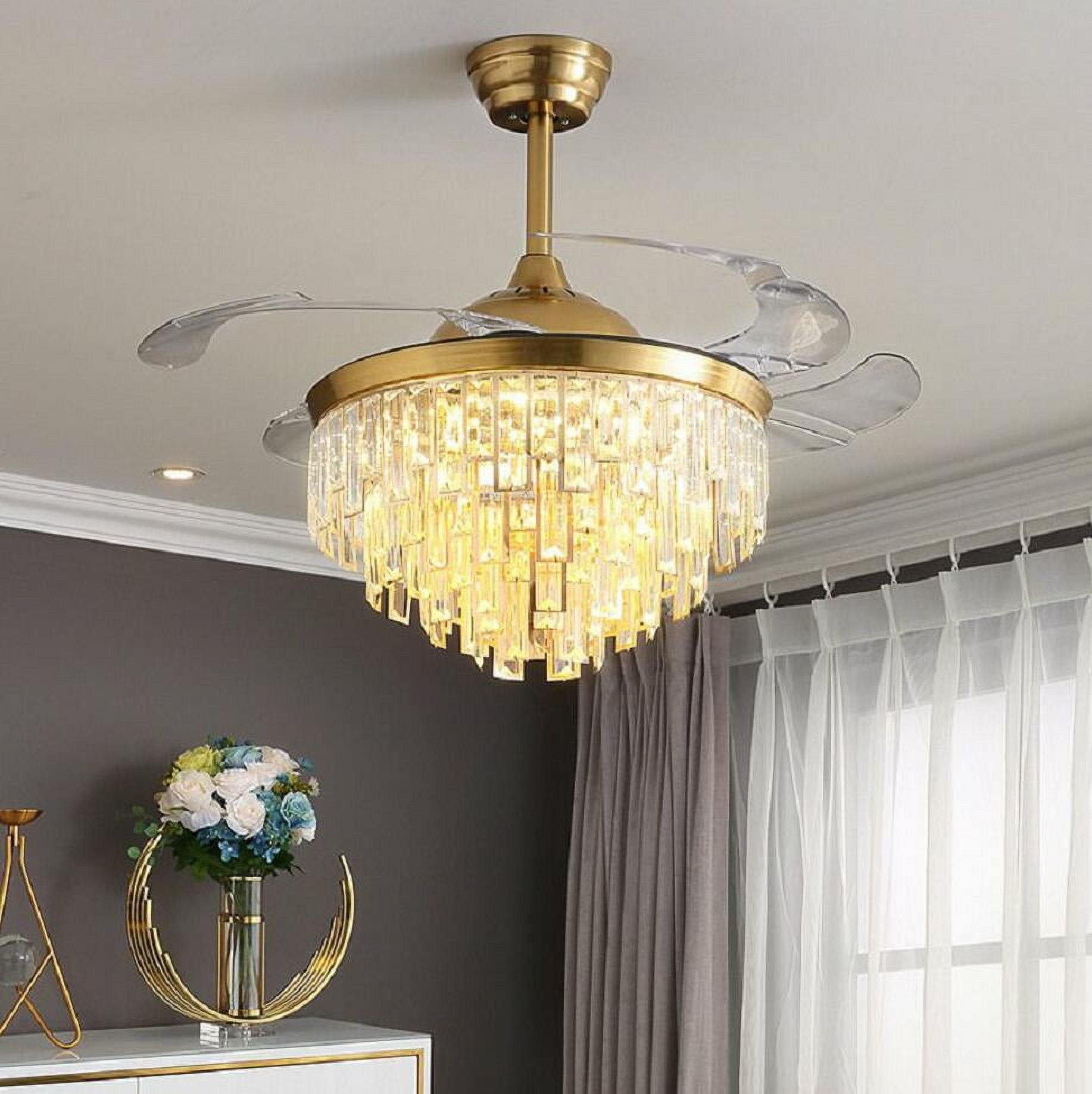 GMizon 42-inch modern light luxury crystal ceiling fan light, invisible ...