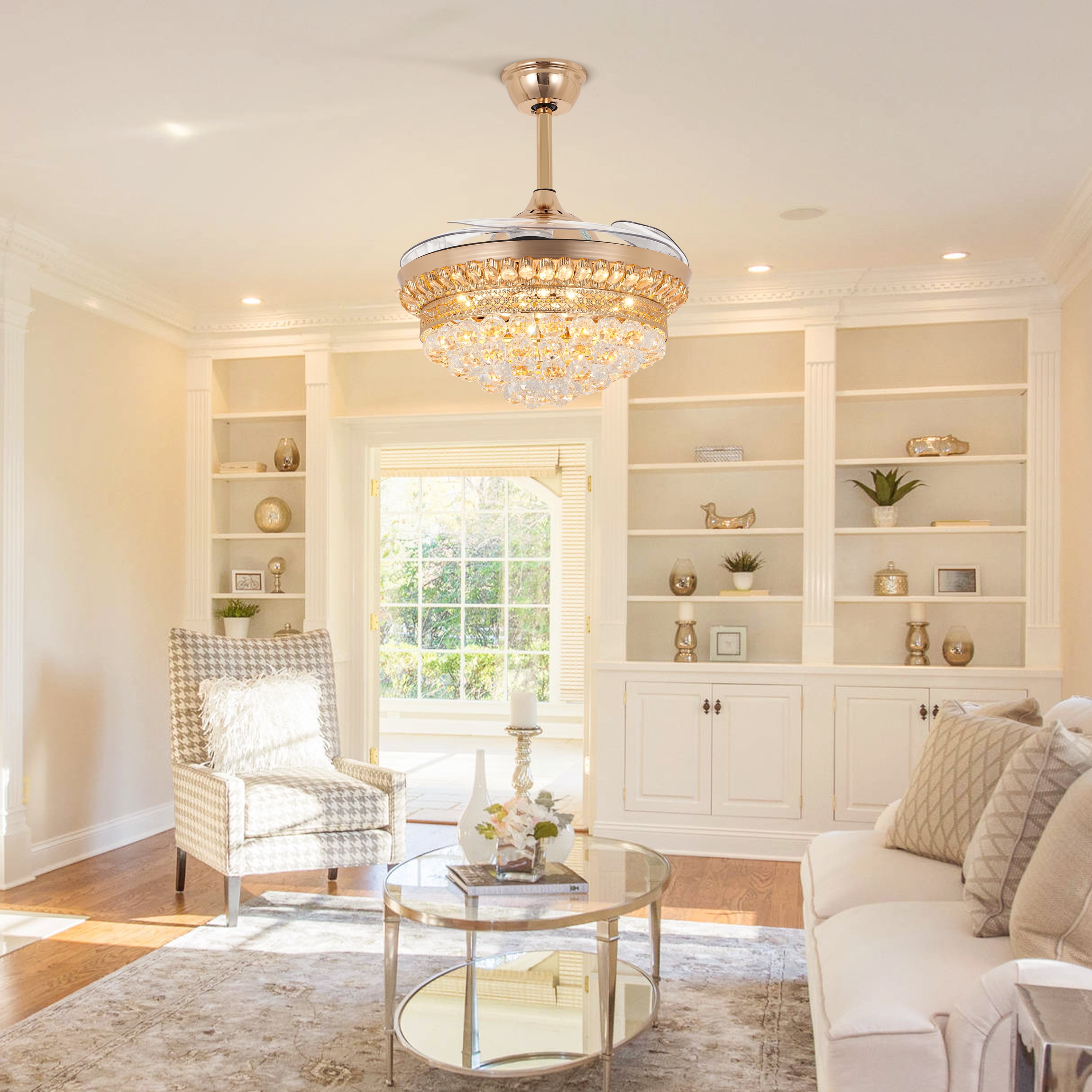 GMizon 42 inch modern luxury crystal ceiling fan light, French gold ...