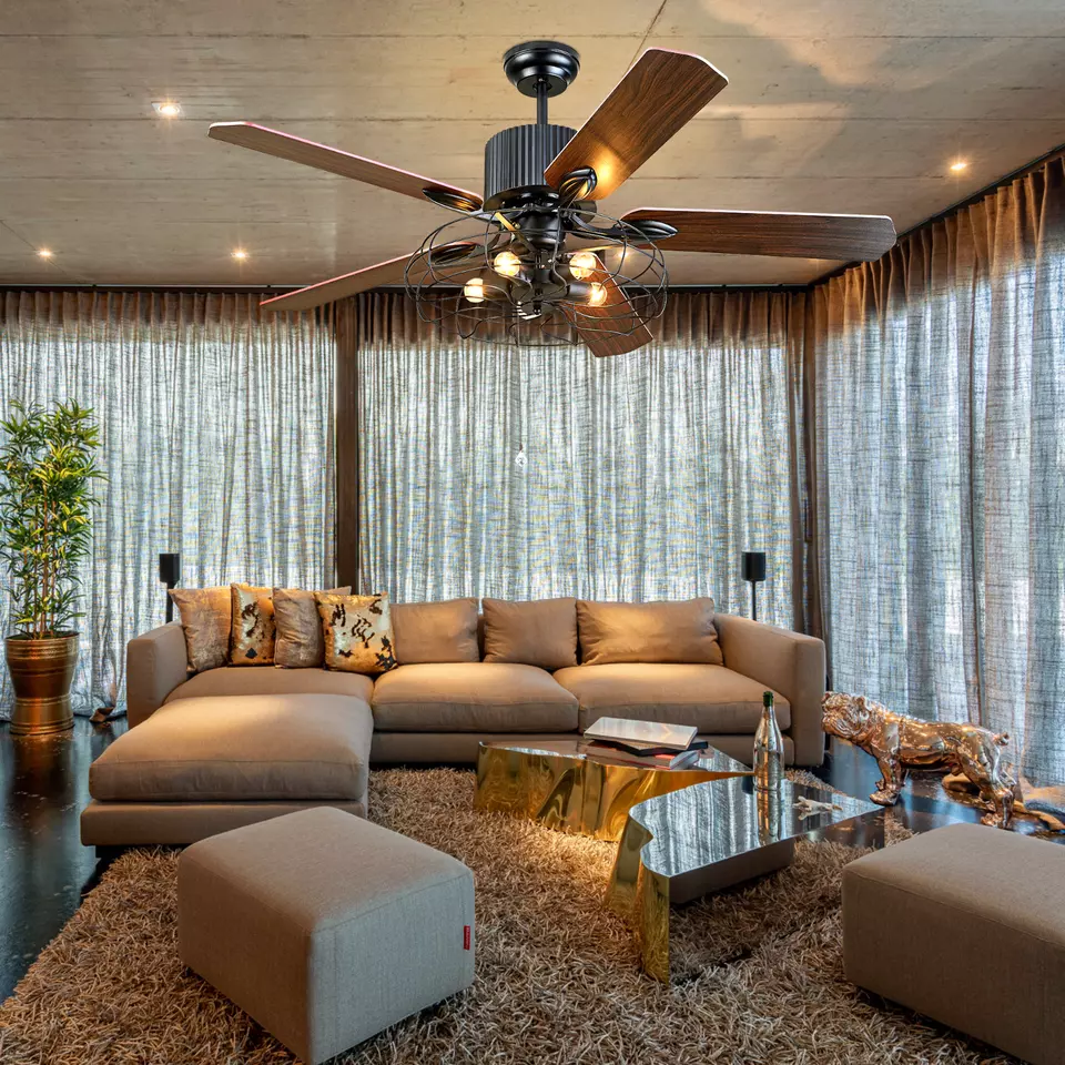 GMizon 52-inch 5-leaf vintage ceiling fan light, 5-light bedroom ...