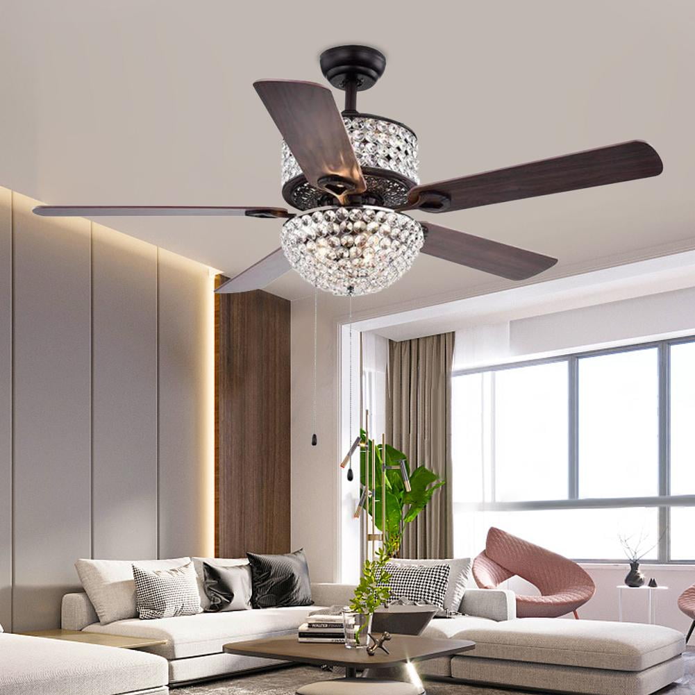 GMizon 52-inch retro American crystal ceiling fan light, 5-leaf pull ...