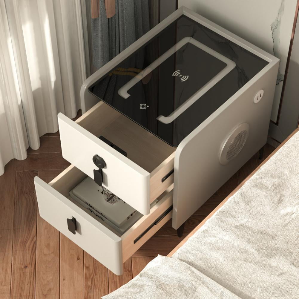 GMizon Modern high-end narrow two-drawer bedside table, light gray ...