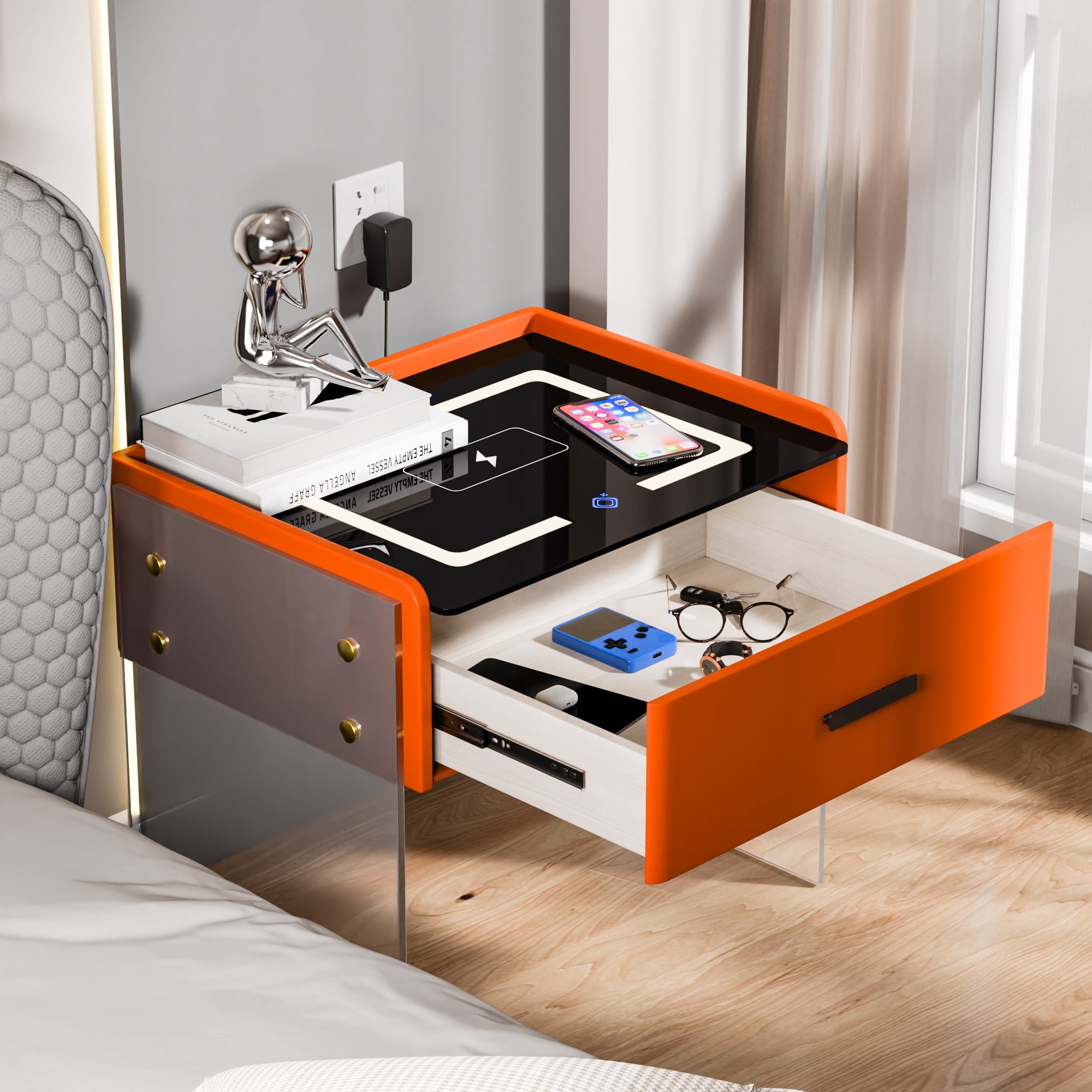 GMizon Modern simple single drawer smart acrylic leg bedside table ...