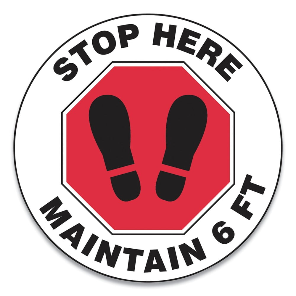 GN1 MFS390ESP 17 in. Circle "Stop Here Maintain 6 ft." Footprint Slip ...