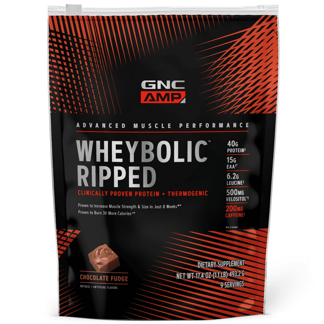 GNC AMP Wheybolic™ Ripped Protein Powder, Chocolate Fudge, 1.1 lbs, 40g ...