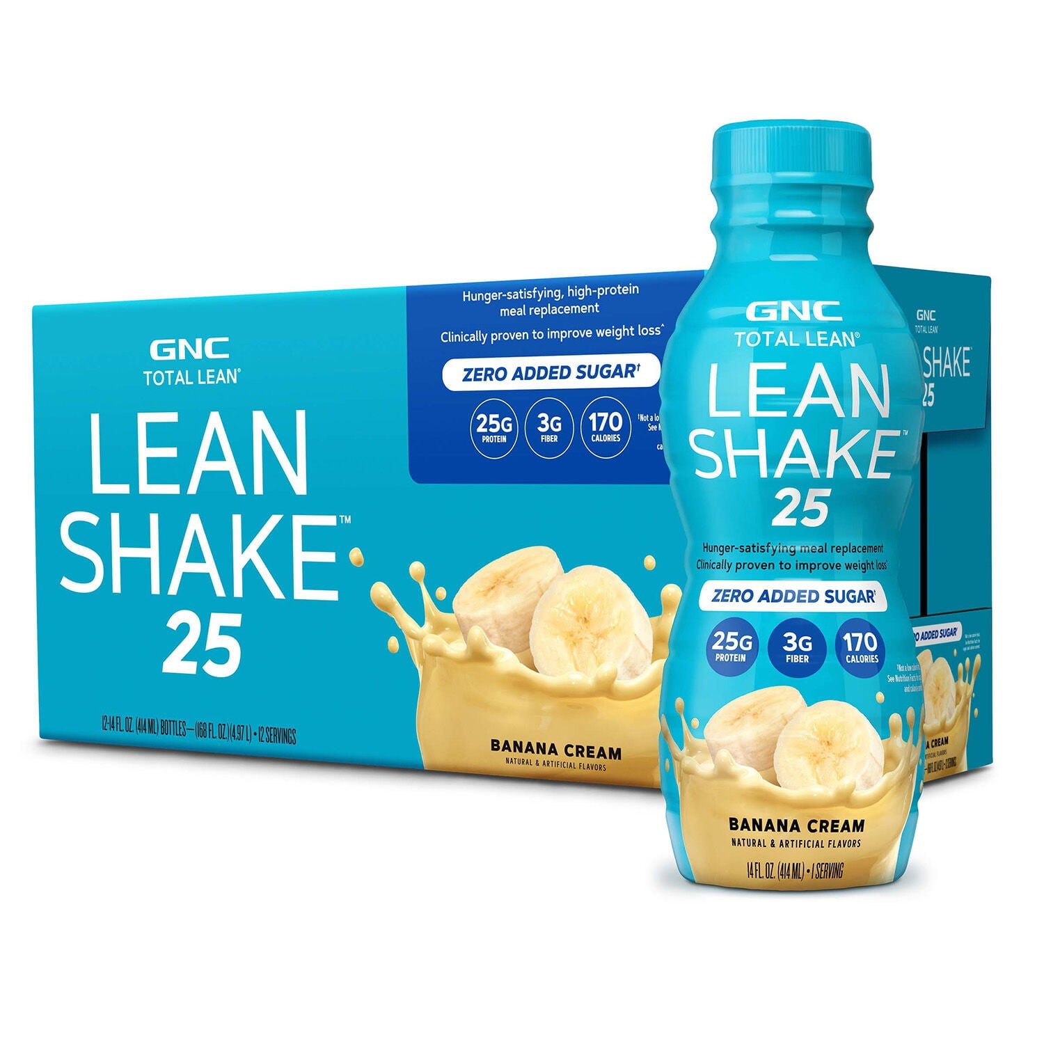 GNC Lean Shake 25, Banana Cream, 25g Protein, Meal Replacement Drink ...