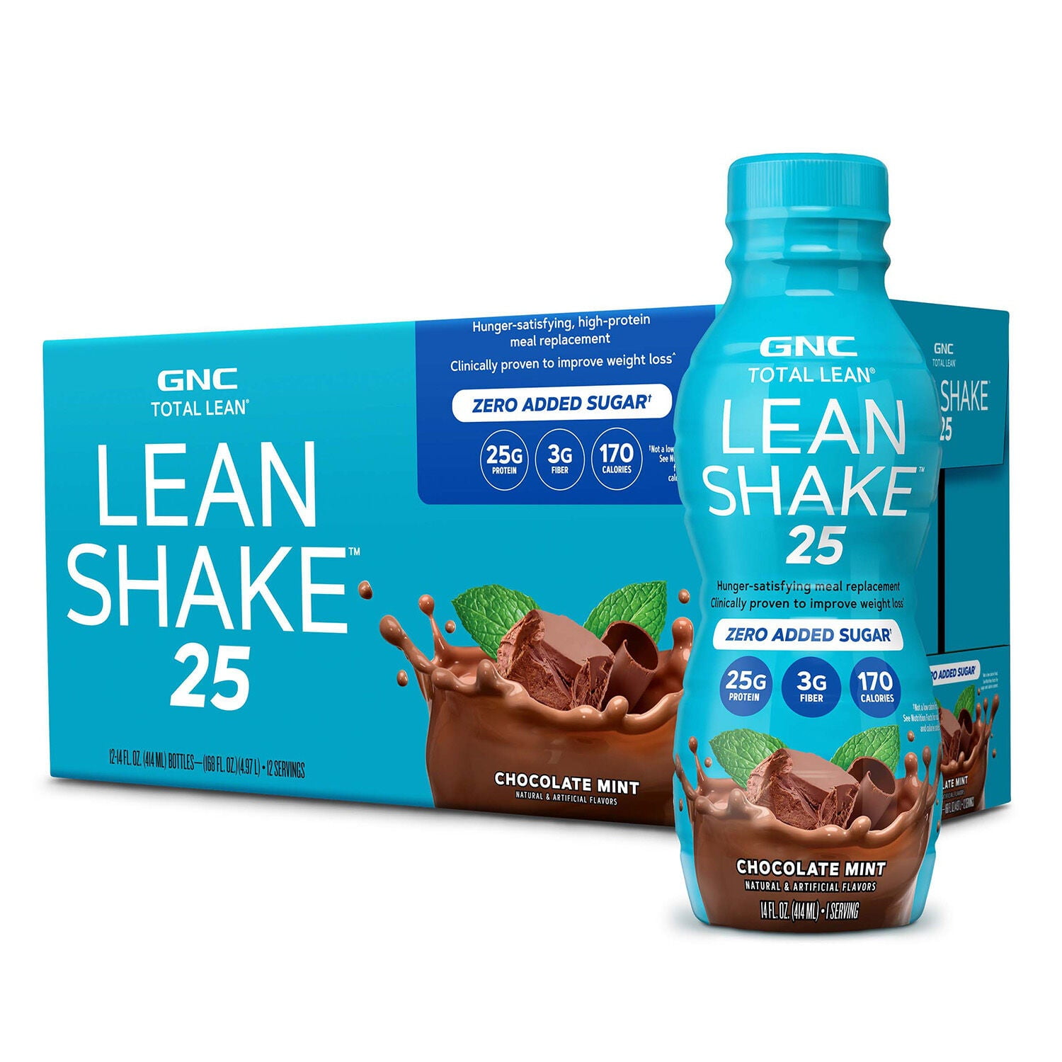 GNC Lean Shake 25 Protein Shake, Meal Replacement, Chocolate Mint, 25g Protein, Clinically ...