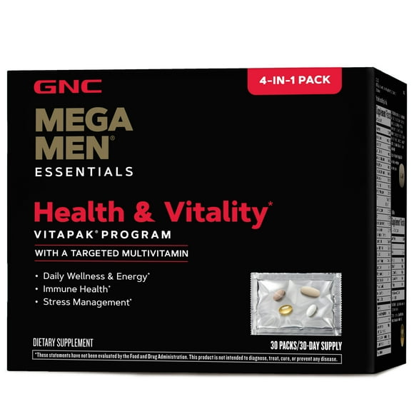 GNC Mega Men Health & Vitality Vitapak, 30 Daily Packs, 4-in-1 Complete ...