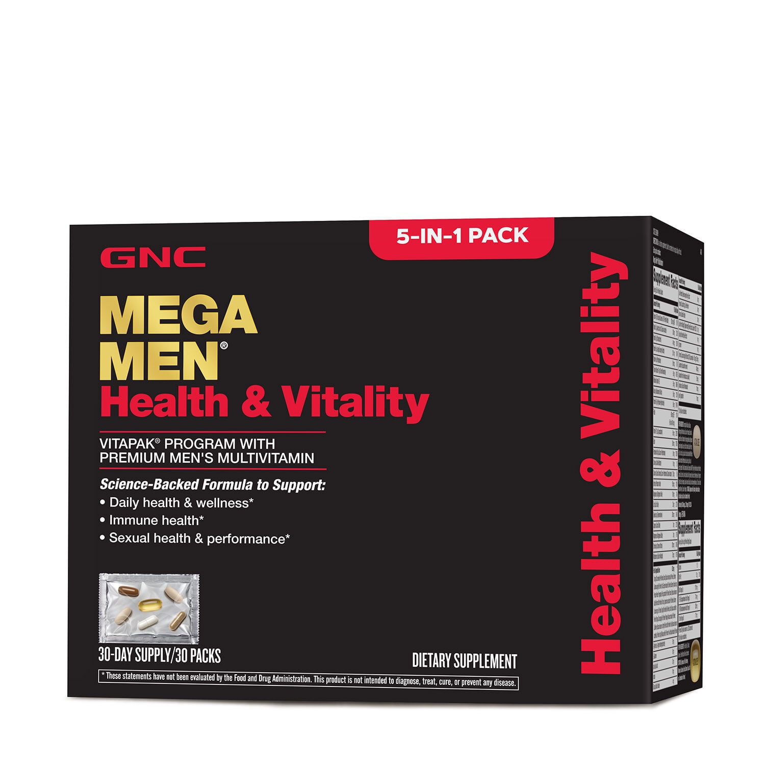 GNC Men's Health & Vitality Vitapak, 30 Daily Packs, 5-in-1 Complete Daily Nutrition Program for ...