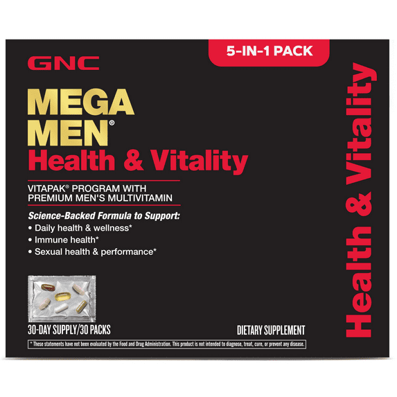 GNC Men's Health & Vitality Vitapak, 30 Daily Packs, 5-in-1 Complete Daily Nutrition Program for ...