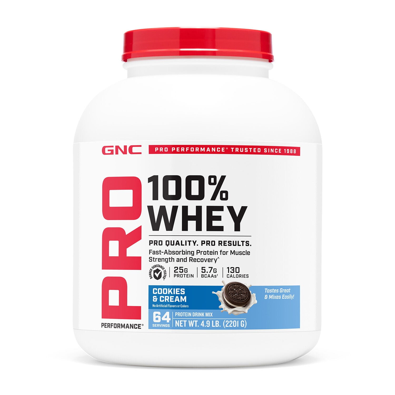 GNC Pro Performance 100% Whey Protein Powder, Cookies & Cream, 25g ...