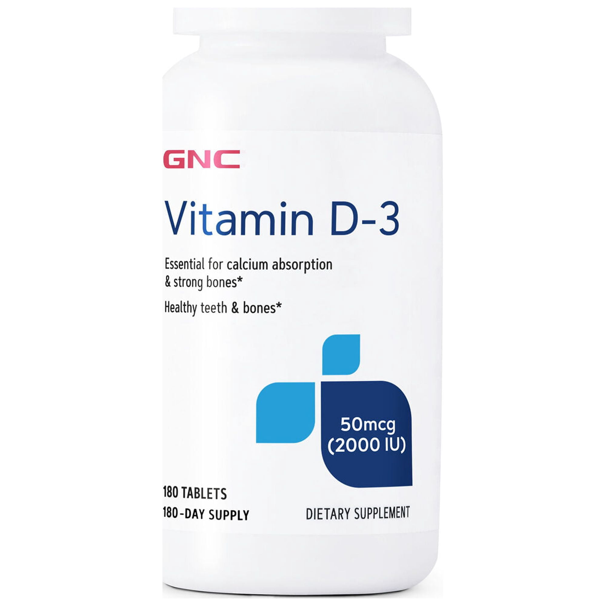 GNC Vitamin D-3 50mcg, 180 Tablets, Supports Healthy Bones and Teeth ...