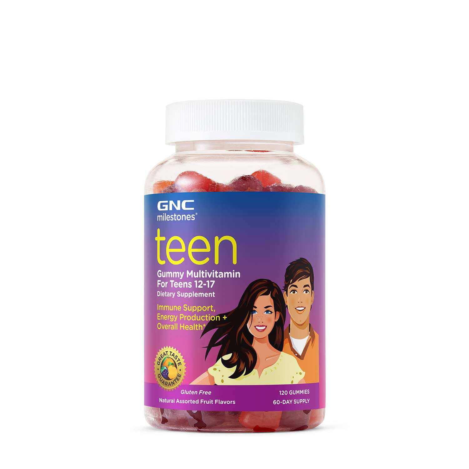 GNC Milestones Teen Gummy Multivitamin 120 Gummies, Natural Flavors ...
