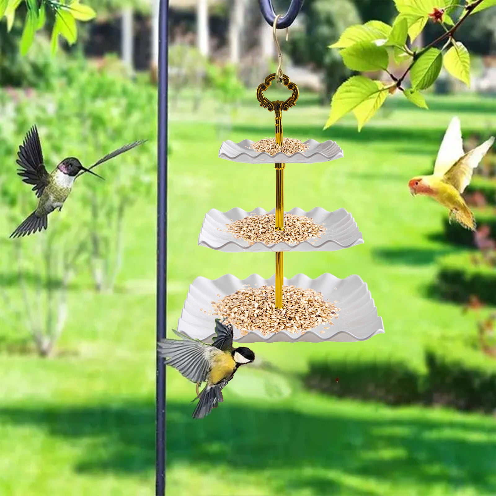 GNFQXSS 9.25 Inch Hanging Bird Bath Glass Bird Bath Hummingbird Outdoor ...