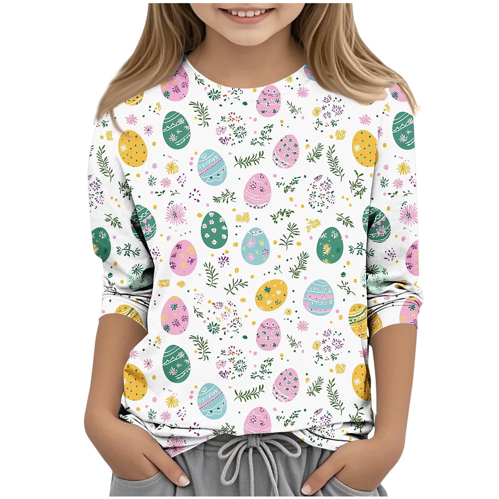 GNFQXSS Kids Easter Egg Hunt Graphic Long Sleeve Crew Neck Pullover ...