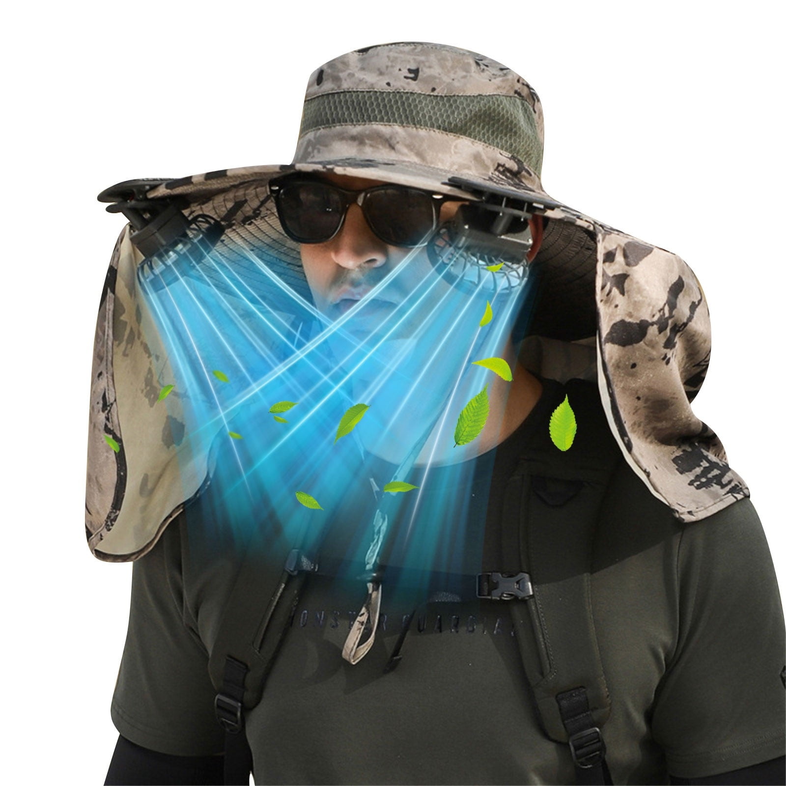 GNFQXSS Outdoor Large Shawl Sun Hat, with 2 Charging Fan Sun Bucket Hat ...