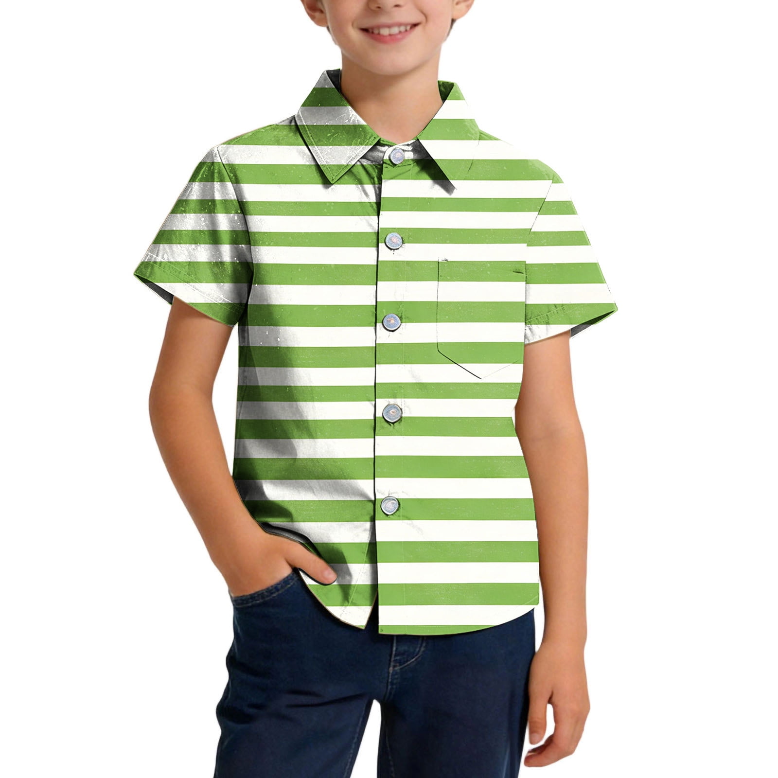 GNFQXSS St Patricks Day Kids Button Front Shirt Crew Neck Regular ...