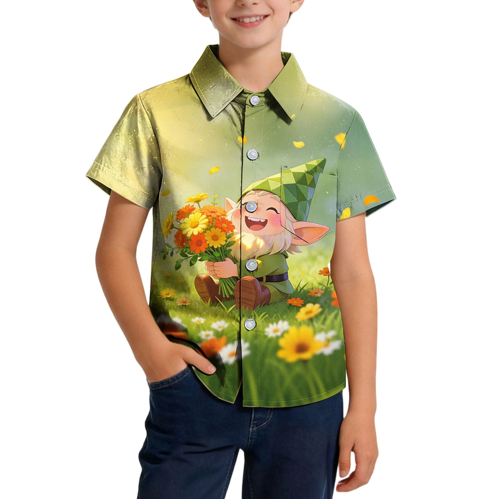 GNFQXSS St Patricks Day Kids Button Up Shirt Crew Neck Relaxed Sleeve ...